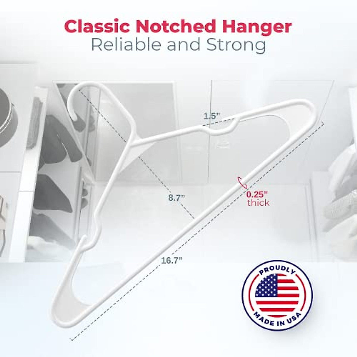 Neaties White Plastic Clothes Hangers | 15 30 45 60 100 150 200 Pack Available | Plastic Closet Hangers | Non-Slip Heavy Duty Hangers Plastic, Slim Adult Closet Hangers Notched (30 Pack)