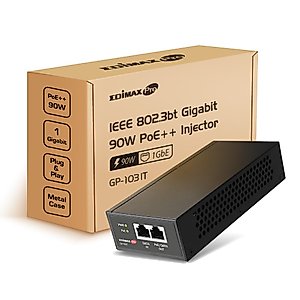 Edimax Pro Gigabit PoE++ 90W (60W/30W/15W Compatible) Injector Adapter, Adds Power to PoE Powered Device (PD) Device for up to 100 Meters (328ft), Supports 802.3af 802.3at 802.3bt, GP-103IT