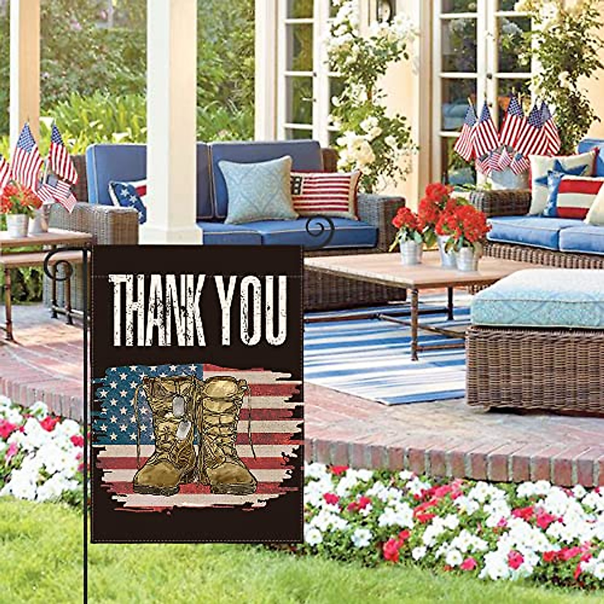 AVOIN colorlife Memorial Day Thank You Garden Flag 12x18 Inch Double Sided Outside, Military Soldiers Boots American Flag Patriotic Veteran Yard Outdoor Flag