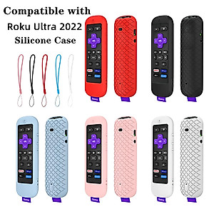 Silicone Cover for Roku Ultra 2022 Remote/Roku Voice Remote Pro 2021 Silicone Cover Case, Shockproof Durable Silicone Remote Case with Lanyard (Pink)