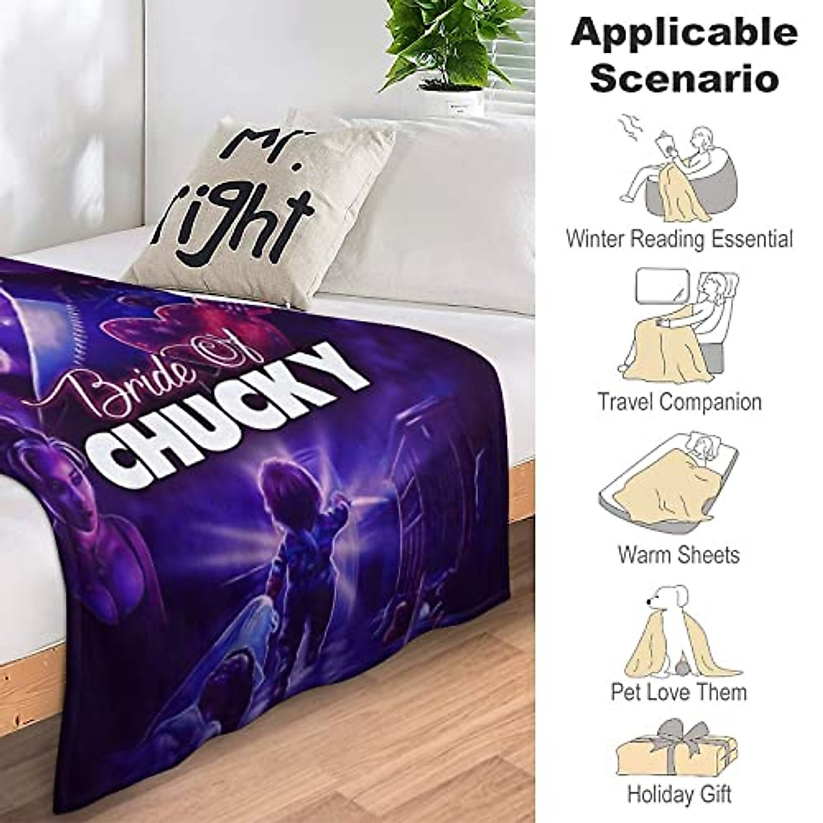 Chucky Soft Flannel Blanket Horror Movie Throw Blanket All Season Air Conditioner Blanket for Couch Bed Sofa 40"x50"