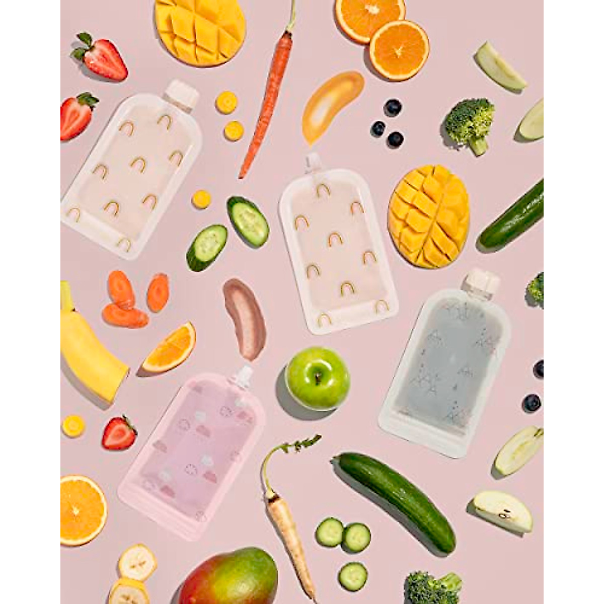 Hippypotamus Reusable Baby Food Pouches - 12 Pack - Baby Food Storage - Pouches Toddler - Refillable Squeeze Pouch for Kids (SAGE/Blush/Nude)