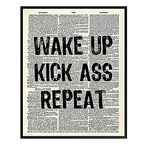 Motivational Wake Up Dictionary Art, Wall Decor Picture - 8x10 Upcycled Home Decoration Poster Print for Office, Apartment, Living Room, Gym, Studio - Inspirational Gift for Entrepreneur, Athlete