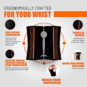 NeoAlly® - Forearm and Wrist Brace for Carpal Tunnel & Exercise, Moisture-Wicking Adjustable Wrist Wraps, Muscle Recovery Wrist Support, Small