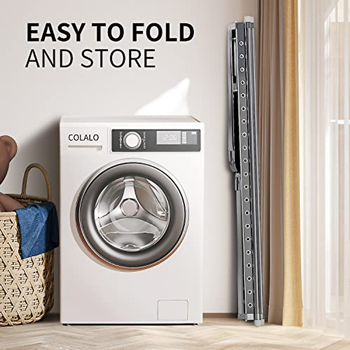 HWAJAN 90 Inches Folding Clothes Drying Rack Indoor Outdoor-Aluminum Collapsible Clothing Drying Racks for Laundry-Heavy Duty Foldable Clothes Dryer Rack with 42 Windproof Hooks,Large,Grey