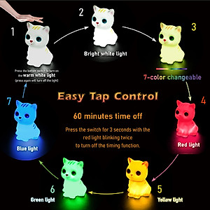 Fundoo Cute Cat Night Light, Rechargeable Kitty Night Light for Kids Room, Multicolor LED Cat Lamp Nightlight Gift for Adults Women Teen Baby Children Girls Boys