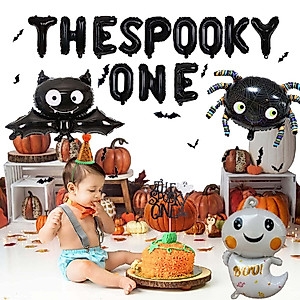 Halloween Themed 1st Birthday Party Decorations The Spooky One Balloon Cake Topper Lovely Spider Ghost Bat Foil Balloon for Halloween Boy Girl First Birthday