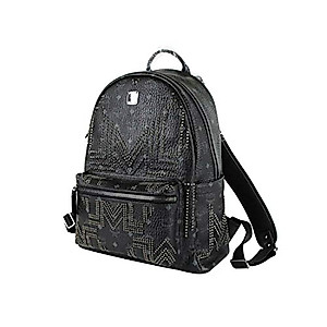 MCM Unisex Black Coated Canvas Studded Medium Backpack MMK8AVE55BK001