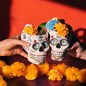 Hella Cocktail Co. Day of the Dead Sugar Skull 14oz Ceramic Mug for Margartias, Micheladas, Mocktails, Cocktails, Tequila Special Mexican Parties