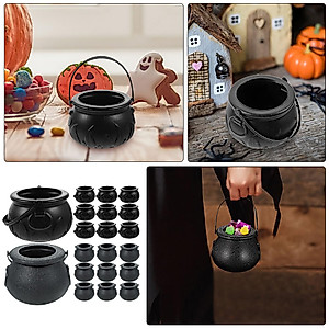 LUOZZY 24pcs Mini Candy Cauldron Kettles Halloween Candy Bucket with Handle Halloween Party Decoration