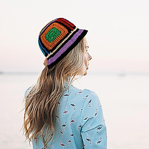 Women Crochet Hat Floral Crochet Bucket Hat Knitted Hats Fish Hat Travel Outdoor Handmade Knit Hats Fishing Hat Beach Hat Colorful
