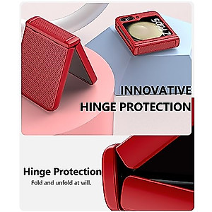 Vihibii for Samsung Galaxy Z Flip 5 Case with Hinge Protection & Back Screen Protector, Slim Fit Stylish Non-Slip Texture Shockproof Rugged Phone Cover Case for Samsung Galaxy Z Flip 5 5G 2023, Red