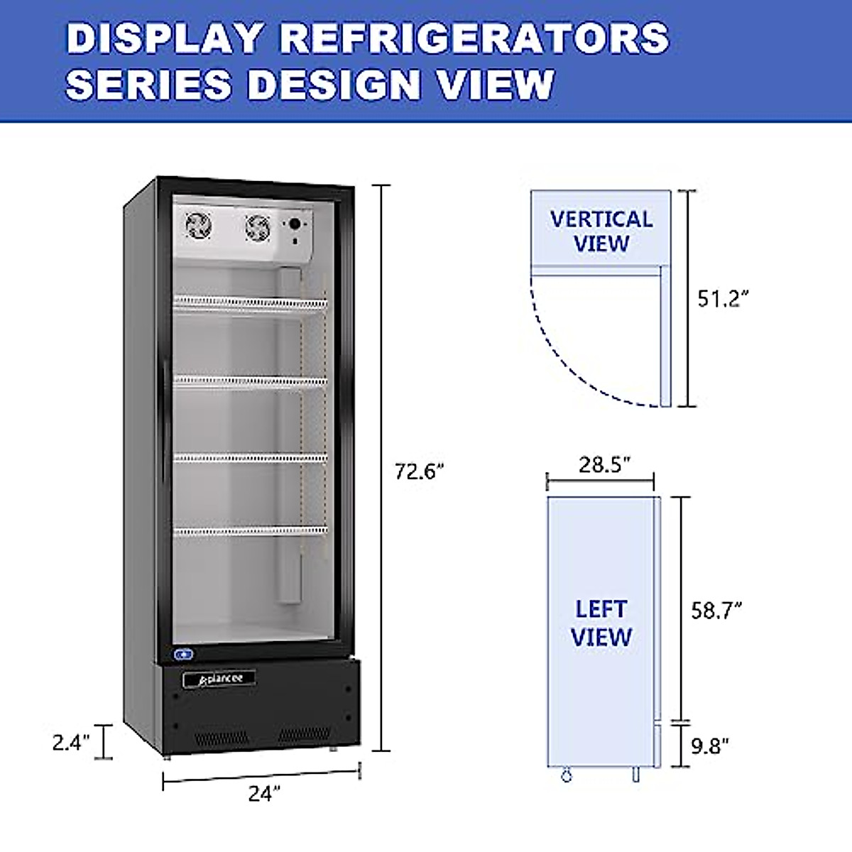 Aplancee Beverage Refrigerator Cooler 24" W 16.5 Cu.ft Glass 1 Door Merchandiser Refrigerator 35-46℉ LED Lighting without Lightbox Black for Restaurant Bar Grocery Store Family Party