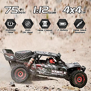 CKYSCHN WLtoys 124016(V2) Fast RC Cars, 75km/h Brushless RC Buggy Trucks, 1/12 Scale 4x4 Fast Remote Control Car, High Speed Off Road Hobby RC Car Adults with 2 Batteries