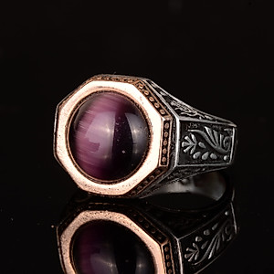 Men's 925 Sterling Silver Handmade Ring with Natural Amethyst Gemstone - Byzantine Empire Design