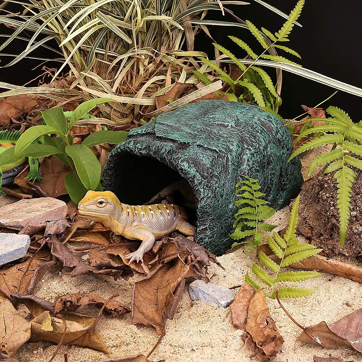 Reptile Rock Hide Cave Natural Hideout for Reptiles/Small Lizards/Turtles/Fish/Amphibians/Bearded Dragon Tank Accessories