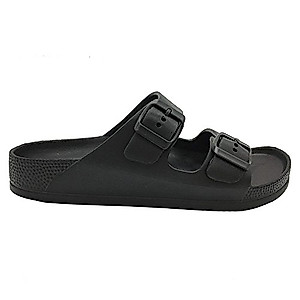 FUNKYMONKEY Men's Comfort Slides Double Buckle Adjustable EVA Flat Sandals (7 M US, Black/SPK)