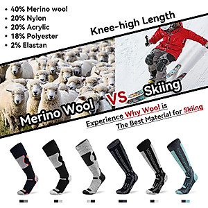 Busy Socks Ladies Long Ski Wool Winter Socks Women, Winer Over the Calf Boot Thermal Wool Socks for Mens Skiing Skating Snowboarding, Medium, 1 Pair Grey/Green