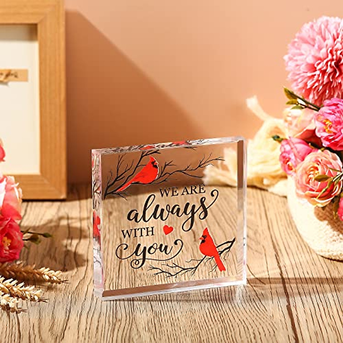 Sympathy Gift Red Cardinal Gifts Bereavement Gift Crystal Glass Memorial Condolence Gift for Loss of Loved One Table Centerpieces Memory Funeral Remembrance(Sympathetic Style,4 x 4 x 0.6 Inch)
