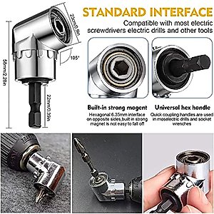 MXiiXM Flexible Drill Bit Extension Hex Shank Kit, Universal Socket Wrench Tools, 105° Right Angle Drill Attachment, 1/4 3/8 1/2" Rotatable Socket Adapter Set, Drill Bit Holder Screwdriver with Box