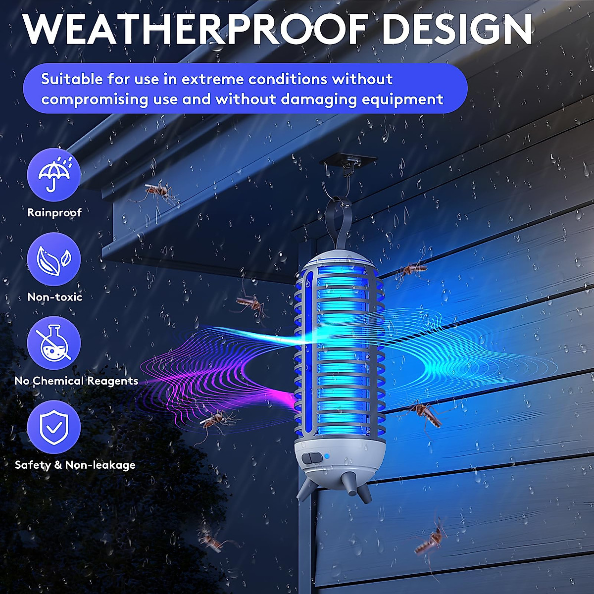 Bug Zapper, Mosquito Zapper Led Light 2 in 1 for Outdoor and Indoor, Wireless Electric Bug Zappers Battery Powered Rechargeable, Insect Fly Traps Fly Zapper for Home Backyard Camping Patio, White