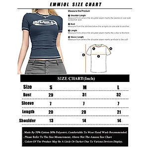 EMMIOL Girls Y2k Clothing Womens Shirts Summer Short Sleeve Baby Tee Stitched Short Sleeve Logo Graphic Tops Dark Blue