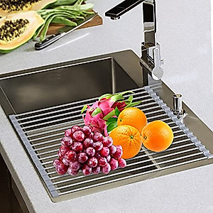 Bekhic Dish Drying Rack,Over The Sink Multipurpose Roll-Up Dish Drying Rack, Made of Heavy Duty Silicone Wrapped Steel Rods, Portable Dish Rack Dish Drainer Foldable