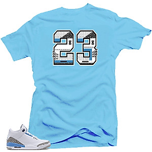 Jordan 3 UNC Cement Sneaker Shirt to Match (Jordan 3 UNC Cement Sneaker Shirt to Match- Snelos 23 (Blue), L)