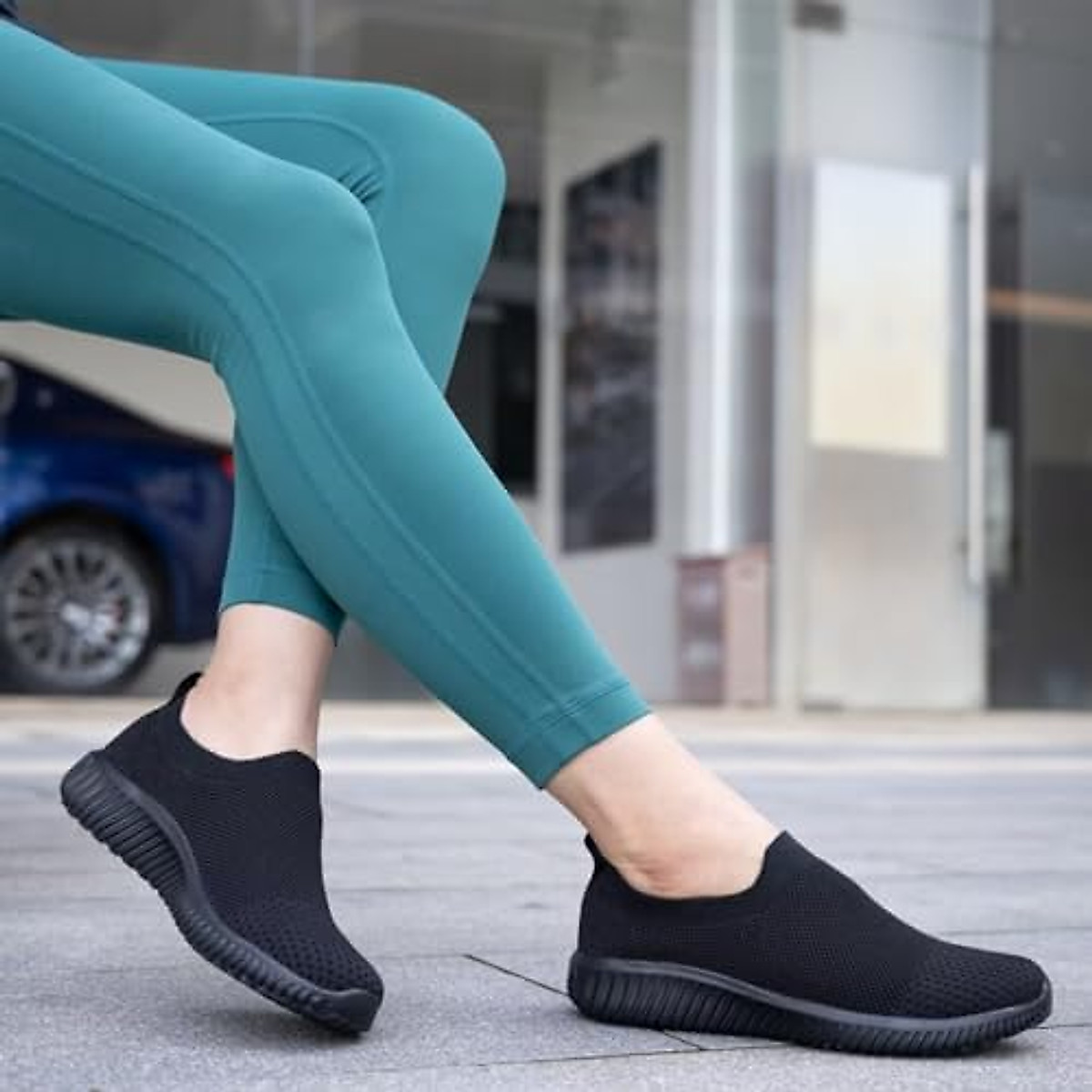 LANCROP Women's Sock Walking Shoes-Comfortable Mesh Slip on Tennis Wide Gym Sneakers 10 US, Label 42 All Black