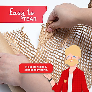 XFasten Honeycomb Packing Paper 12" x 66' Reusable Cushion Kraft Packing Paper for Moving, Alternative Bubble Packing Wrap for Breakable Dishes Packing Supplies for Moving with 20 Fragile Stickers