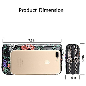 GENTFOX Women's Wallet RFID Blocking Leather Double Zipper Cellphone Wallet Long Purse with Removable Wrist Strap (Colored Rose)