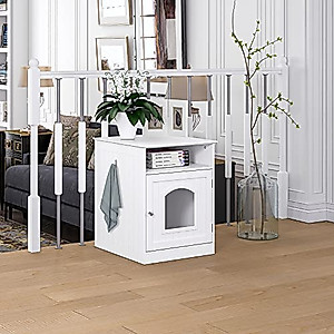 Spirich Home Cat Litter Box Enclosure, Hidden Litter Box Furniture Cabinet, Indoor Cat House Side Table, Large Pet Crate Nightstand, Kitty Litter Box Loo Washroom (White)