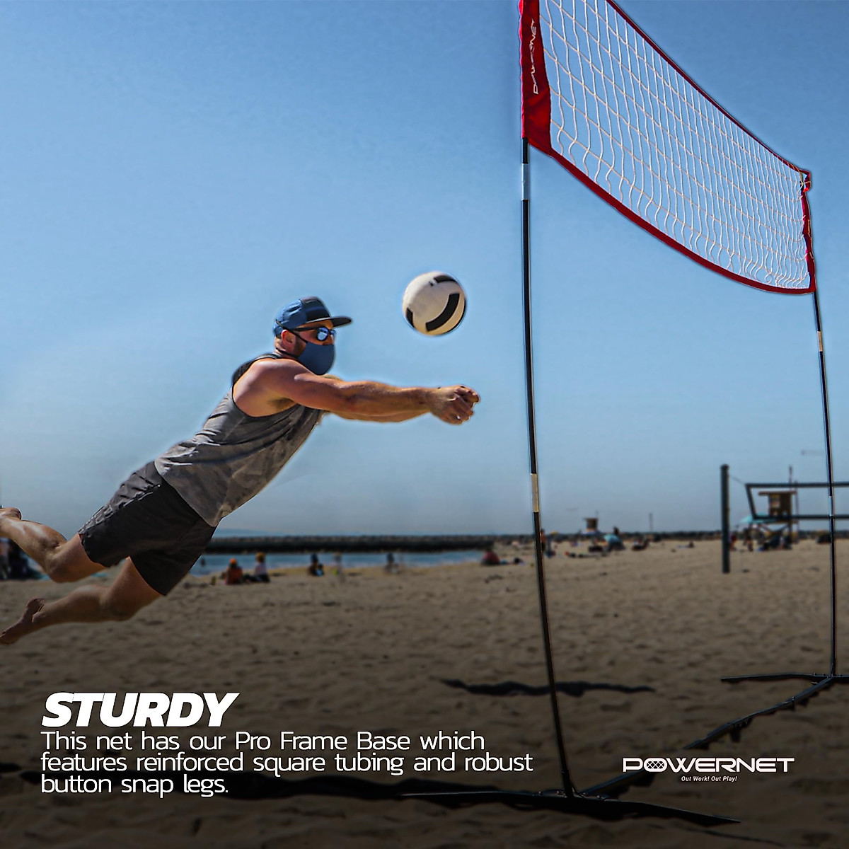 PowerNet Freestanding Volleyball Warm Up Net | Portable Design for Indoor Or Outdoor Use | Foldable One Piece Quick Setup Frame | Great for Hitting Serving Drills Small Scrimmage Or 1 On 1 Game