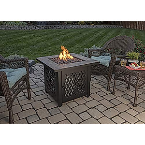 Endless Summer 30 Inch Square 30,000 BTU LP Gas Outdoor Firepit Table with Slate Tile Mantel, Diamond Design Steel Base, Lava Rock, and Cover, Brown