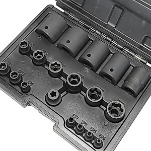 External Torx Plus Socket Set 6 Point EP Socket EP4, EP5, EP6, EP7, EP8, EP10, EP11, EP12, EP14, EP16, EP18, EP20, EP22, EP24, EP26, EP28, EP30, EP32 with 1/2'' 3/8'' 1/4'' Dr E-Torx Plus Socket 19pc