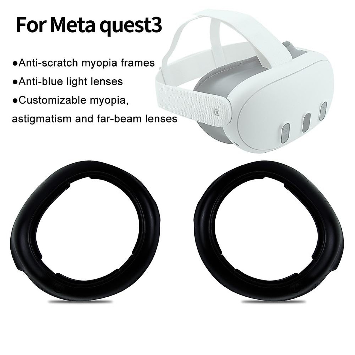 pulunto Glasses Spacer Protector for Meta Quest 3 VR Controller Headset Mirror Eyewear Protective Frame Lens Insert Protective Cover Anti-scratch Headset Frame VR Accessories