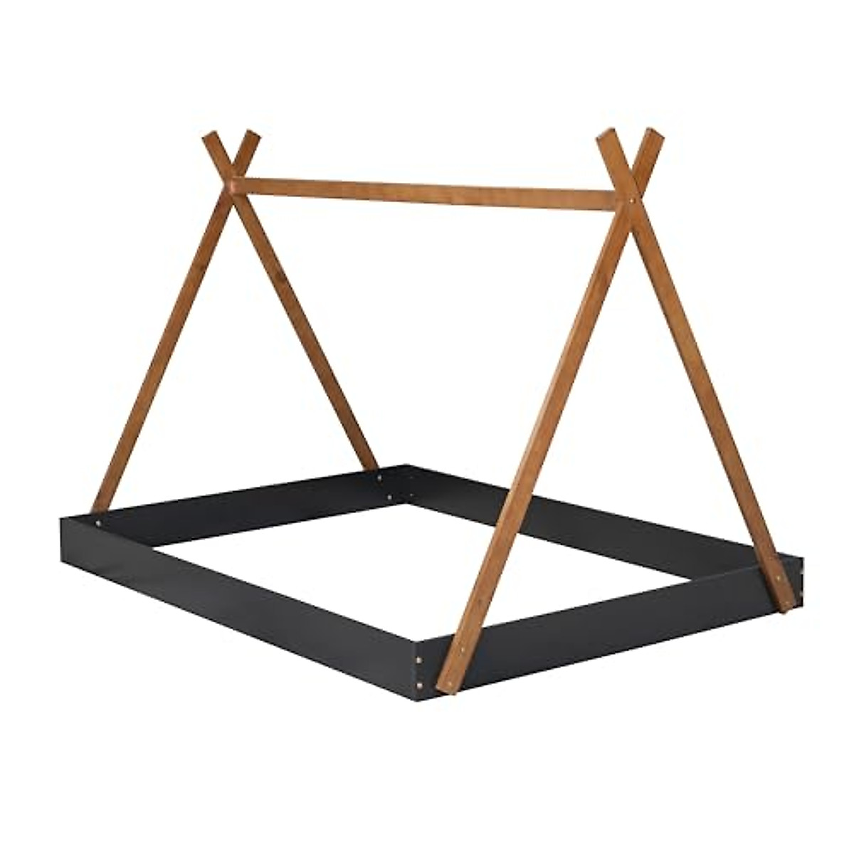 RORIGAT Full Floor Bed for Kids,Full Teepee Bed Frame with Triangle Structure,Wood Floor Bed for Bedroom Furniture,Box Spring Not Required，Black+Brown