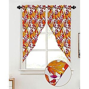 CyCoShower Window Topper Curtains,Christmas Gold Snowflakes Green Red White Stripes Winter Window Swag Valances Rod Pocket Short Kitchen Curtain Valance for Bedroom Living Room Cafe 36"x63"-2pcs