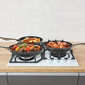 Potted Pans Nonstick Frying Pan Set - 3 Piece Induction Bottom Breakfast Skillets Classic Granite - 8 Inches, 9.5 Inches, 11 Inches