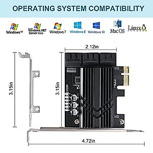 PCIe x1 SATA Card 6 Port, SATA 3.0 Controller Expansion Card with 6 SATA Cables & Low Profile Bracket,SATA III PCIE Gen3 Adapter(6Gbps) ASM1166 Chip, Plug and Play on Windows, MAC OS, Linux System