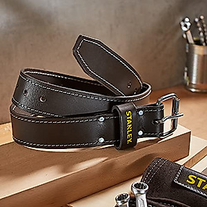 STANLEY Leather Tool Belt for Tool Holsters and Pouches, with Adjustable Roller Buckle, STST1-80119