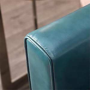 MAKLAINE 86" Top Grain Genuine Leather Tufted 3 Seater Sofa, Mid Century Modern Couch with Excellent Craftsmanship, Turquoise
