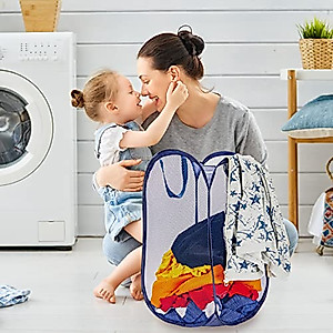 ZOES HOMEWARE Pop up Laundry Hamper 2 Pack | Collapsible Laundry Baskets | Foldable Travel Laundry Basket with Durable Handle for Kids,Dorm,Laundry Room | Navy Blue