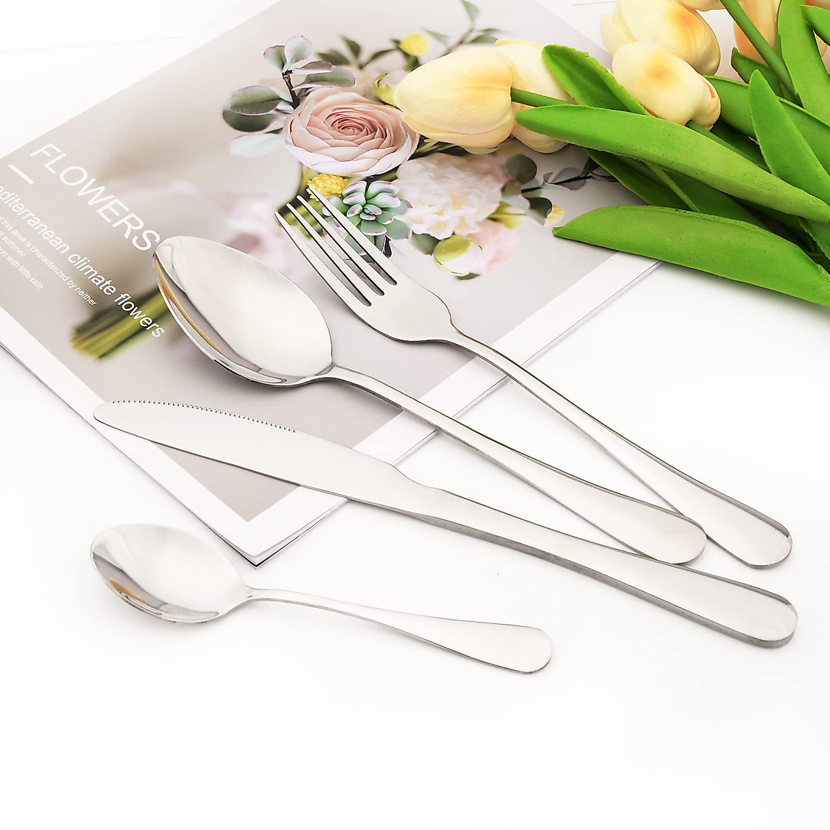 Snplowum 24pcs Silver Flatware Set With Holder, Stainless Steel Egg Shape Cutlery Storage Tableware Kitchen Utensils Gift Set, Silverware Set for Home and Restaurant Banquets, Service For 6