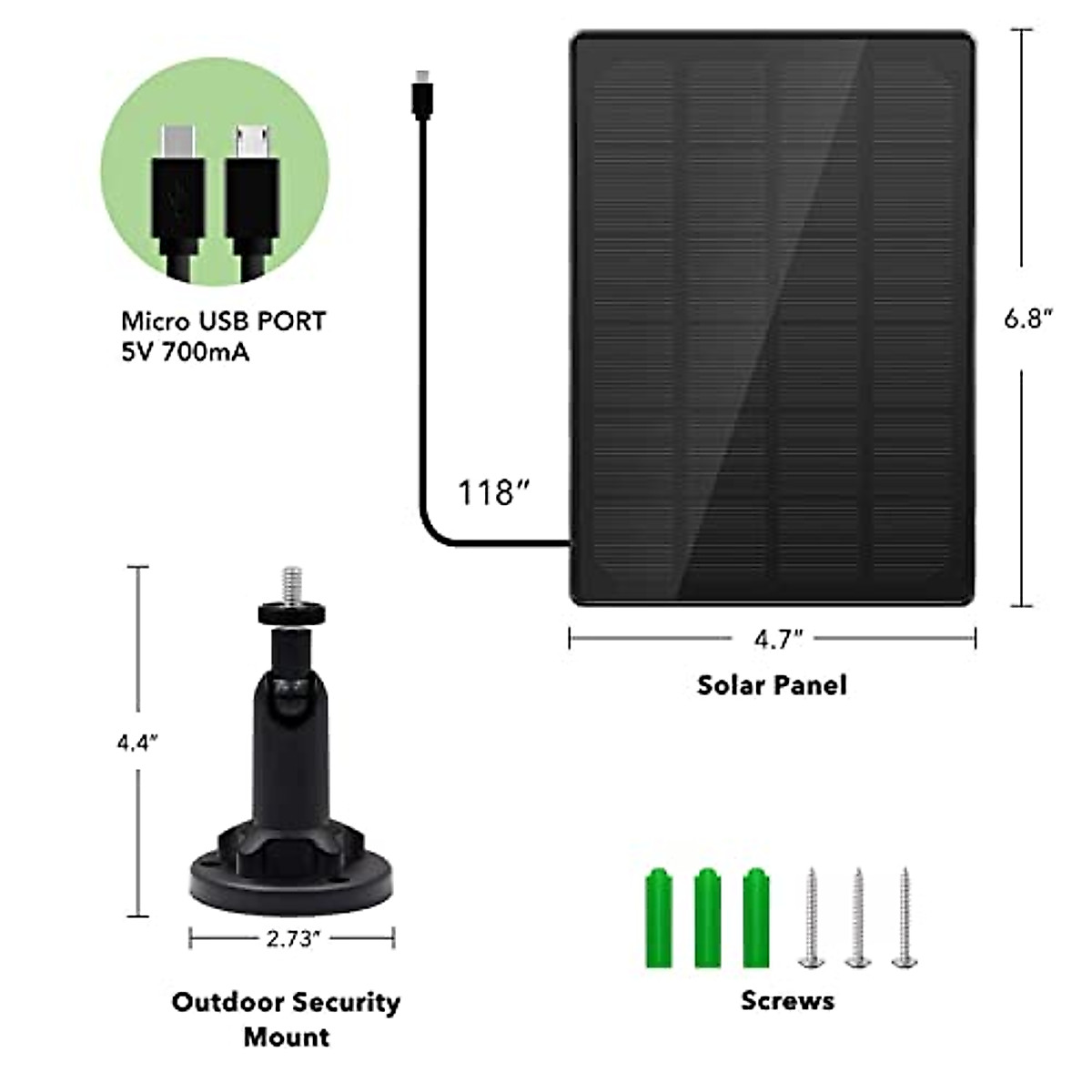 StartVision Solar Panel for Rechargeable Battery Outdoor Camera,Waterproof Solar Panel with 9.8ft USB Cable, Continuously Power for Outdoor Security Camera,5V 3.5W Micro USB Port