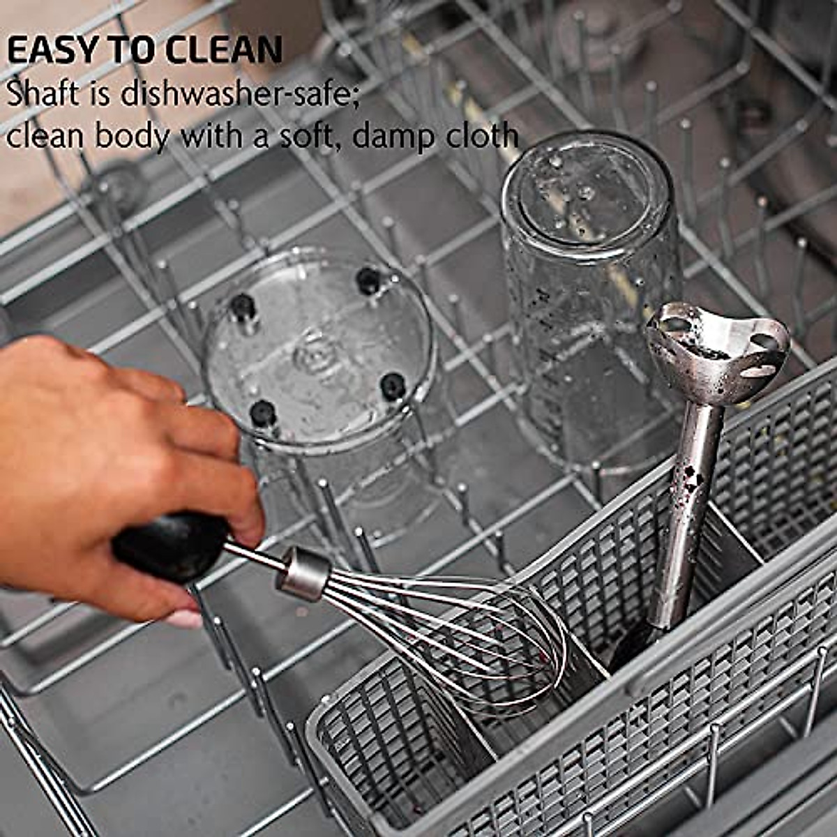 OVENTE Immersion Electric Hand Blender 300 Watt Power 2 Mix Speed with Stainless Steel Blades, Handheld Stick Mixer Set with Egg Whisk Attachment Mixing Beaker and BPA-Free Food Chopper, Black HS565B