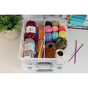 ArtBin 6990SO Super Satchel Double Deep with Removable Dividers, Large Portable Art & Craft Storage with Handle, Clear/Gold