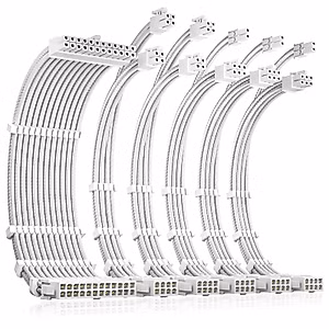 Antec Power Supply Sleeved Cable, PSU Extension Cable Kit / 1x24pin ATX / 2x8pin (4+4) EPS / 3x8pin (6+2) PCI-E, 30cm Length with Combs, Dual EPS White (White Connector)