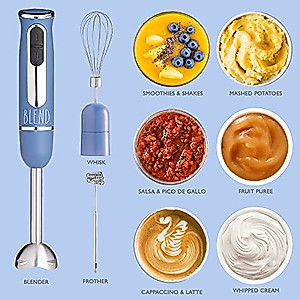Rae Dunn Immersion Hand Blender- Handheld Immersion Blender with Egg Whisk and Milk Frother Attachments, 2 Speed Blender, 500 Watts, Stainless Steel Blade (Navy)