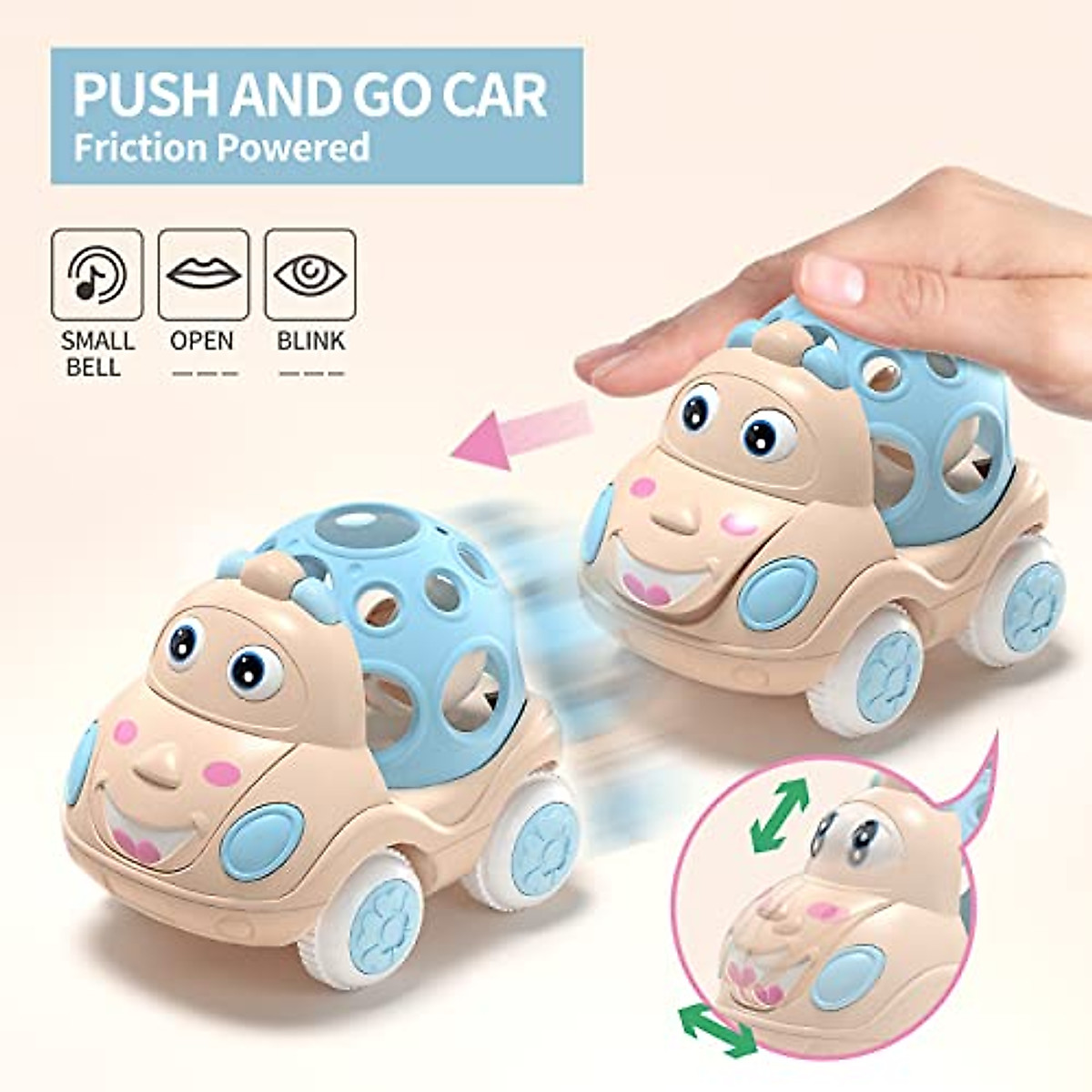 BeAndge Baby Car Toys, Babies Toy Cars for Baby Boy, Girl Rattle & Roll Truck for Infant Boys Toddler Girls, Push and Go Trucks for 1 2 Year Old, Preschool Learning Gift for Toddlers Infants 18 Months